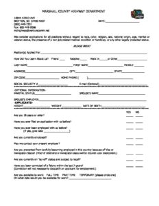 Highway Dept. Job Application - Marshall County, South Dakota